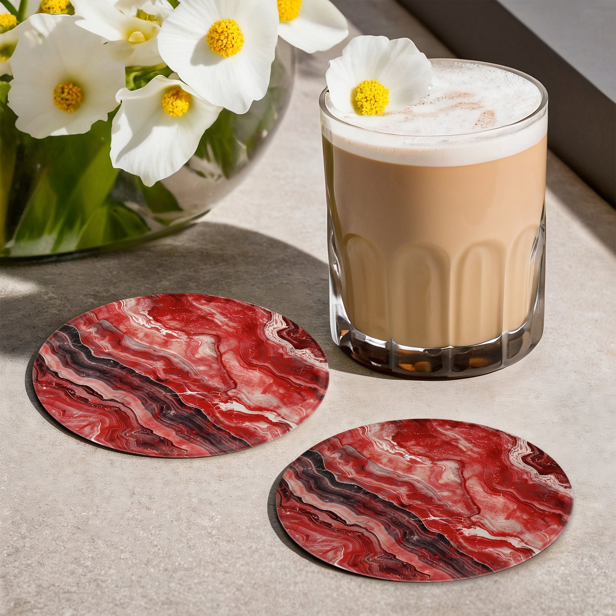 Custom Red Abstract Glass Coasters | Free Personalisation | CMZ Art ...